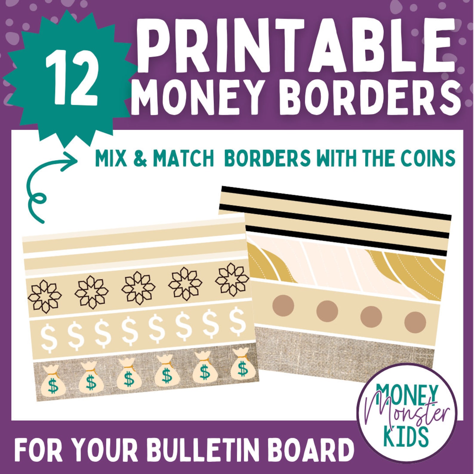 Printable Coin Money Bulletin Board Borders, 12 Mix-and-match Borders ...