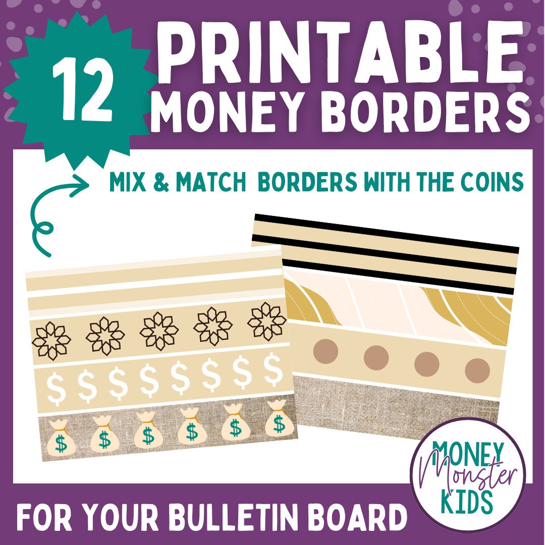 Printable Coin Money Bulletin Board Borders, 12 Mix-and-match Borders ...