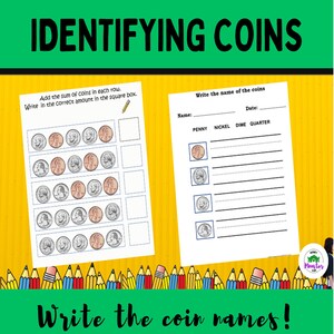 Identifying Coins, Coin Worksheet, Coin Activity, Money, Counting Coins ...