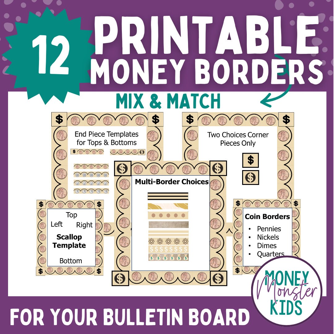 Printable Coin Money Bulletin Board Borders, 12 Mix-and-match Borders ...