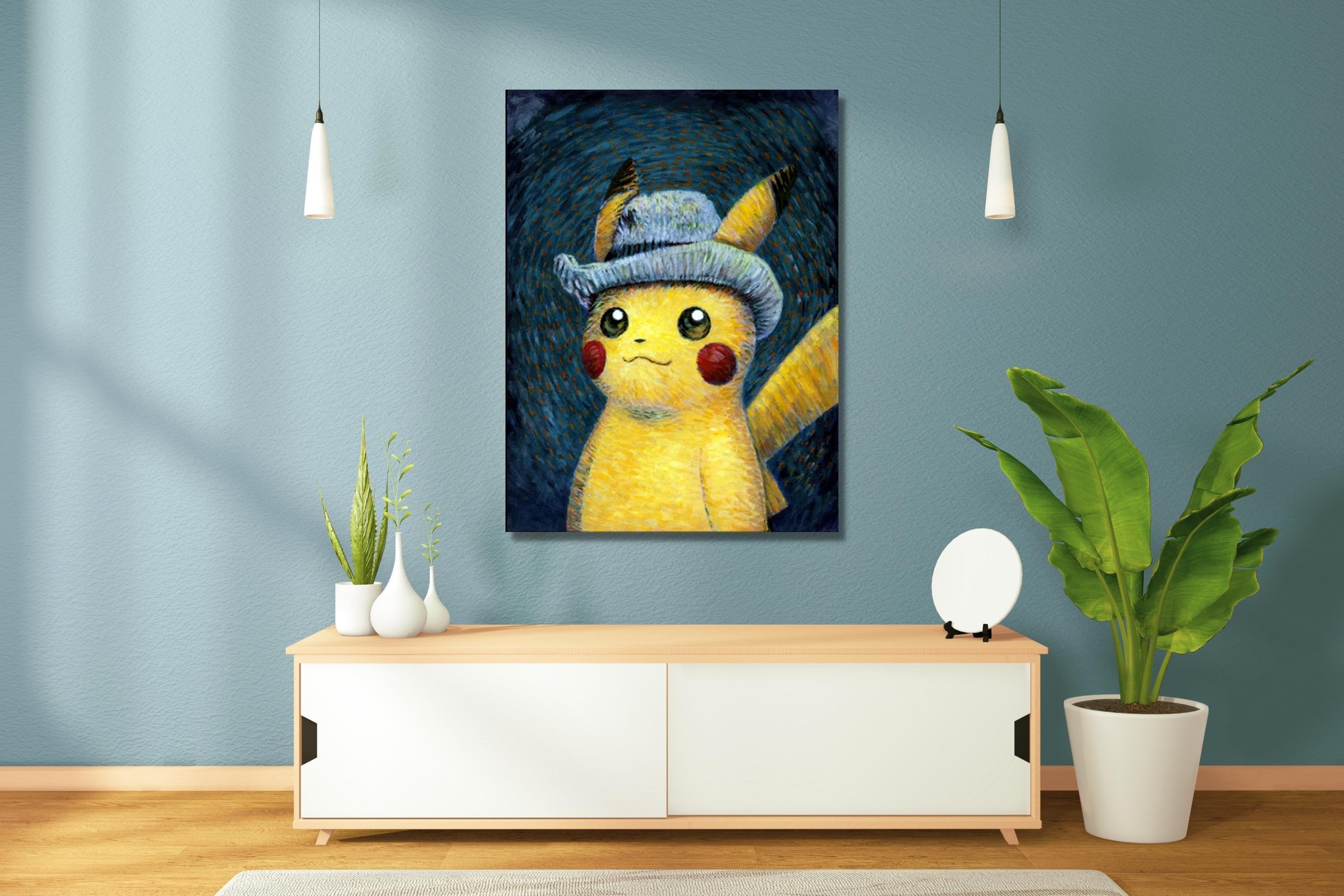 Pikachu Van Gogh Canvas Wall Art, Pikachu Van Gogh Poster, Pikachu Van ...