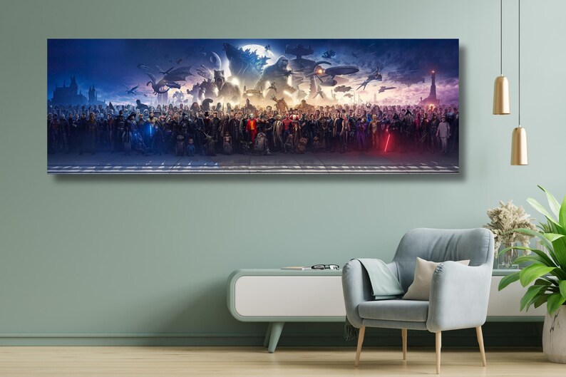 150 Movie Blockbuster Characters Panorama Canvas Wall Art Wall Art New ...