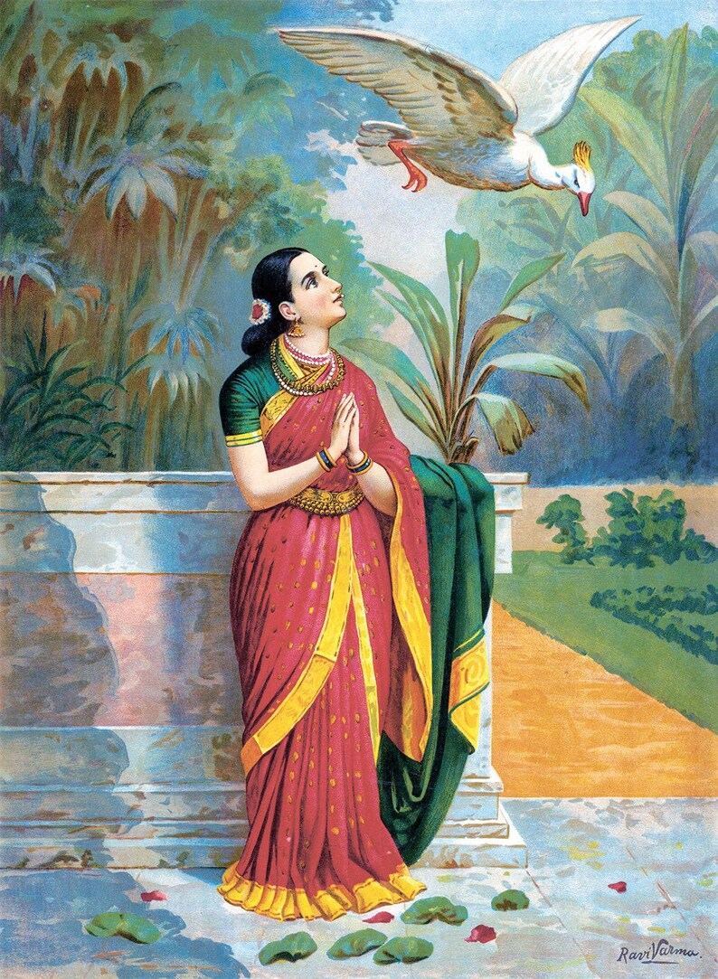 Raja Ravi Varma Haunsa Damayanti Sanwada Canvas Print Wall Art ...