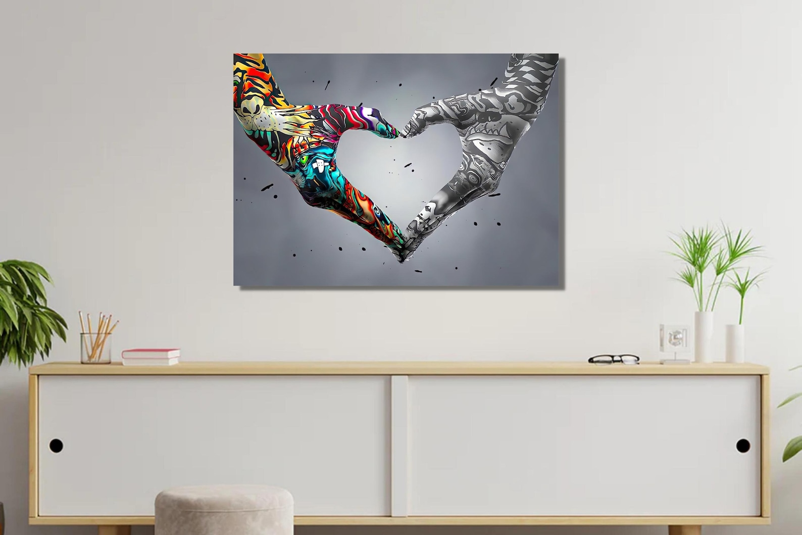 Banksy Couple Heart Hands Graffiti Canvas Wall Art,banksy Love Graffiti ...