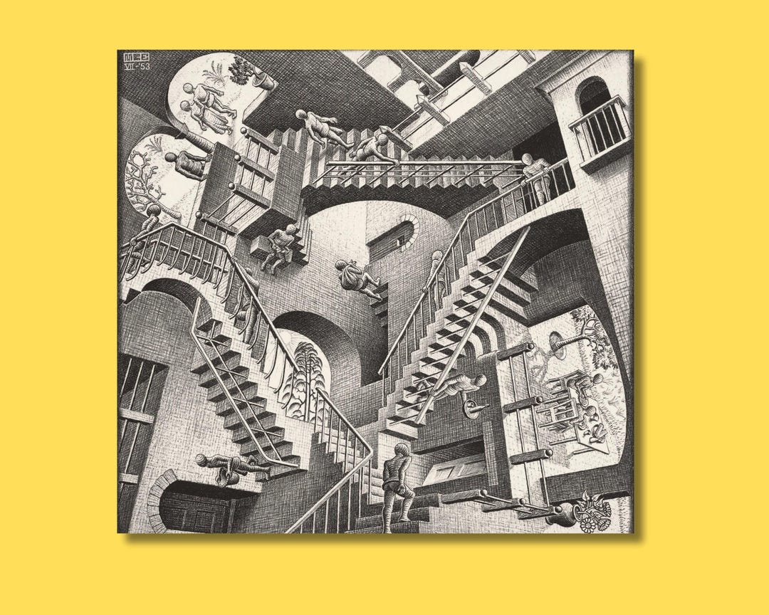 Relativity by Maurits Cornelis Escher Canvas Wall Art, Escher Canvas ...