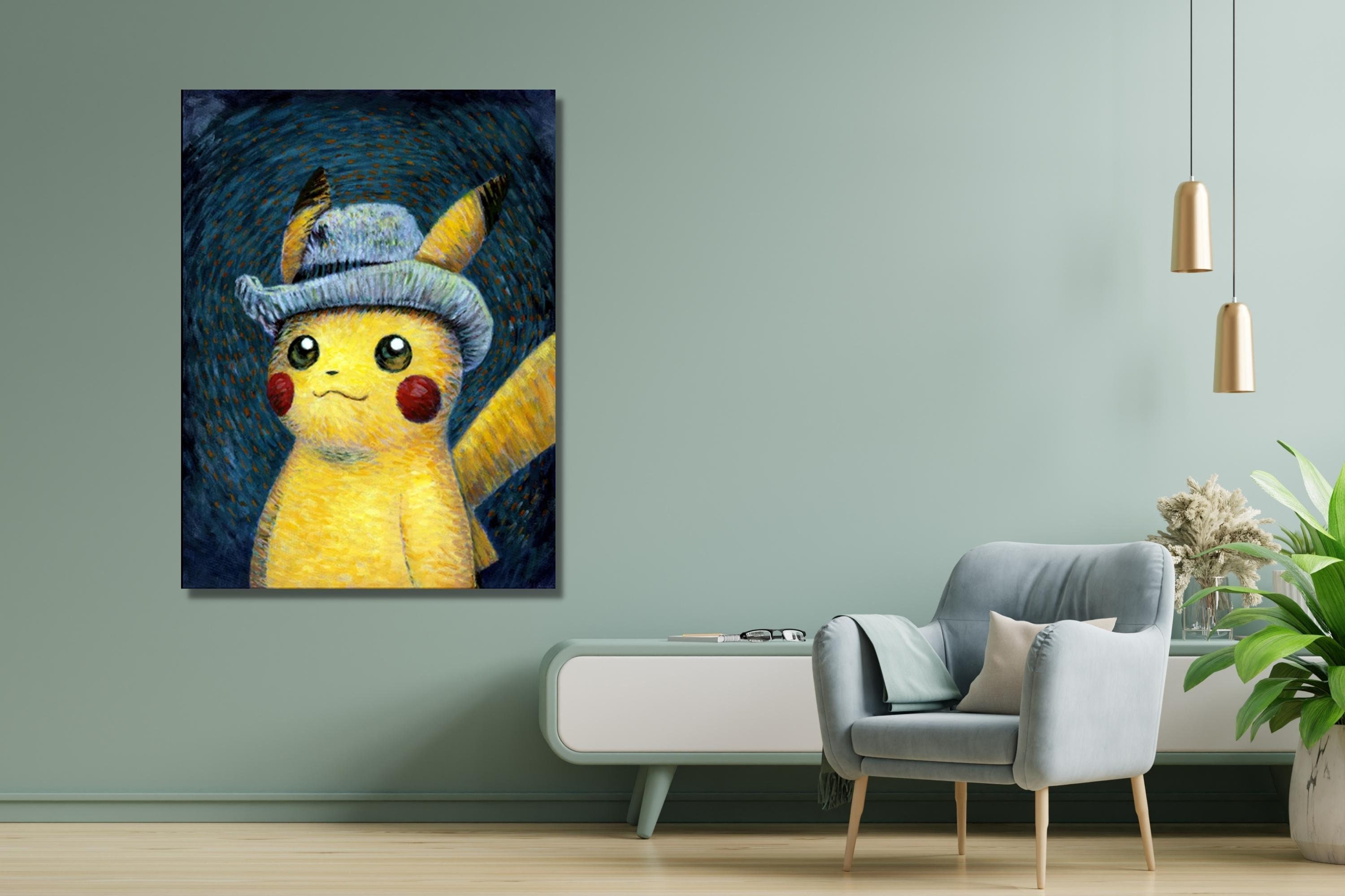 Pikachu Van Gogh Canvas Wall Art, Pikachu Van Gogh Poster, Pikachu Van ...