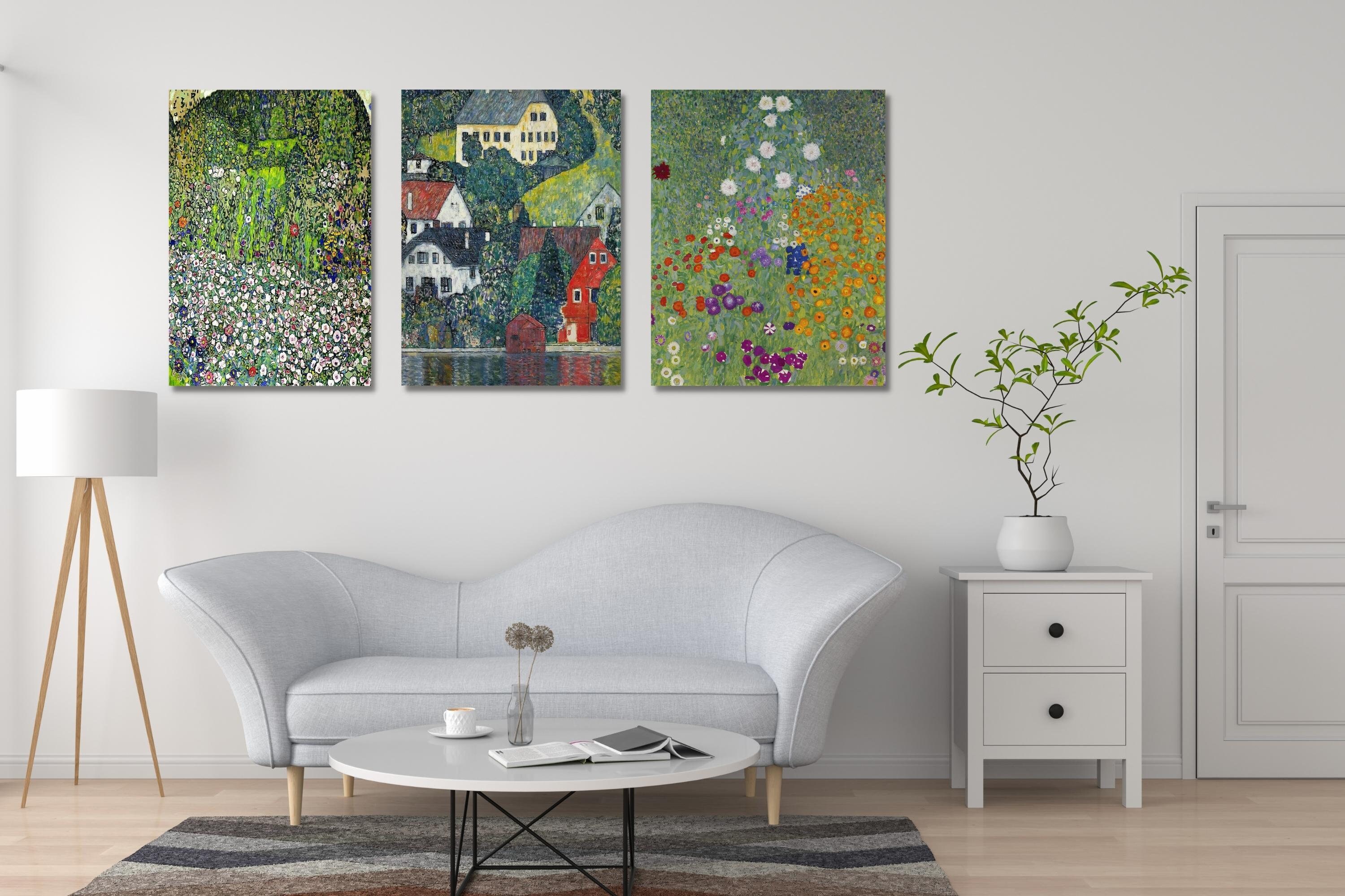 Set of 3 Gustav Garden Path With Hens Park Landscape With Hill Top ...