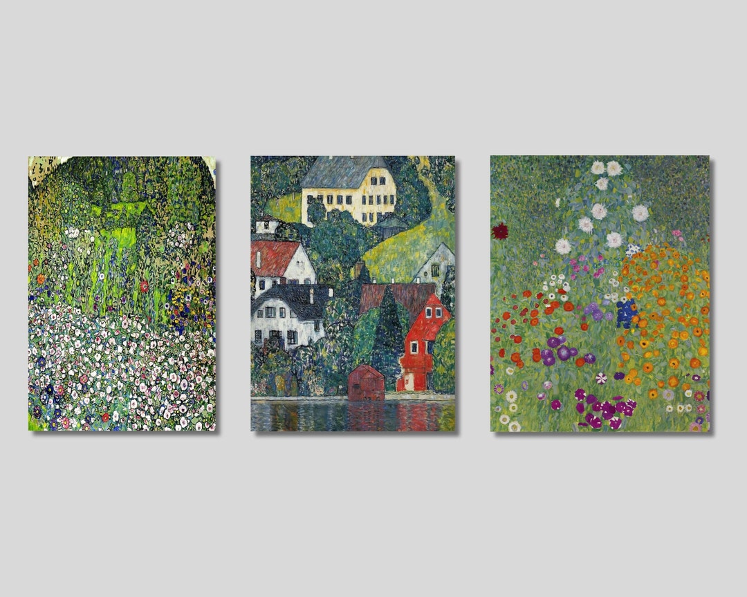 Set of 3 Gustav Garden Path With Hens Park Landscape With Hill Top ...