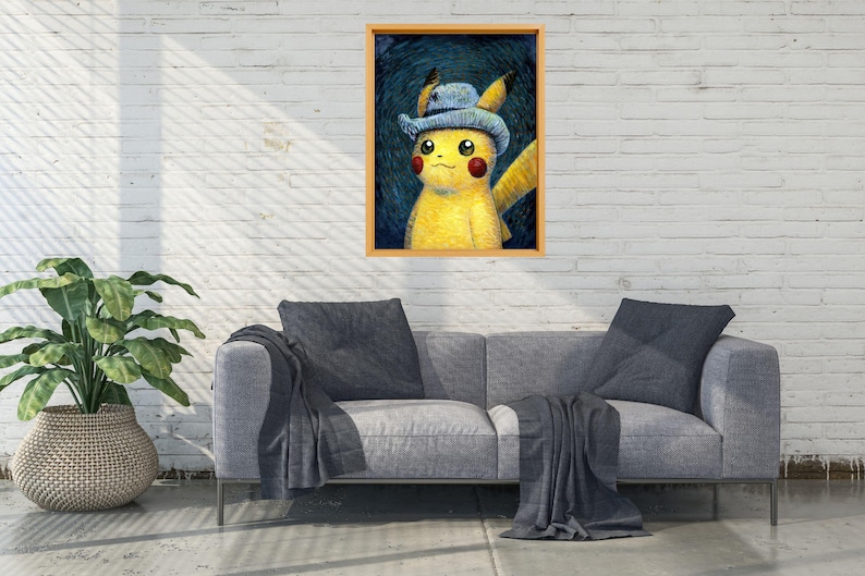 Pikachu Van Gogh Canvas Wall Art, Pikachu Van Gogh Poster, Pikachu ...