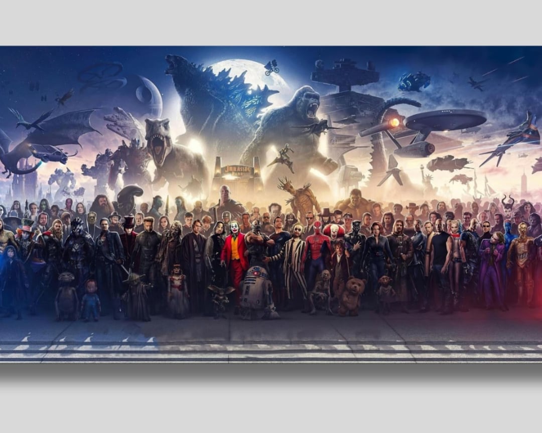 150 Movie Blockbuster Characters Panorama Canvas Wall Art Wall Art New ...