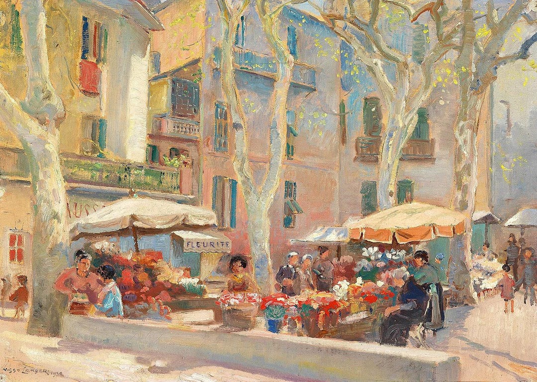 Viggo Langer the Flower Market of Menton in March 1930 Canvas Print ...