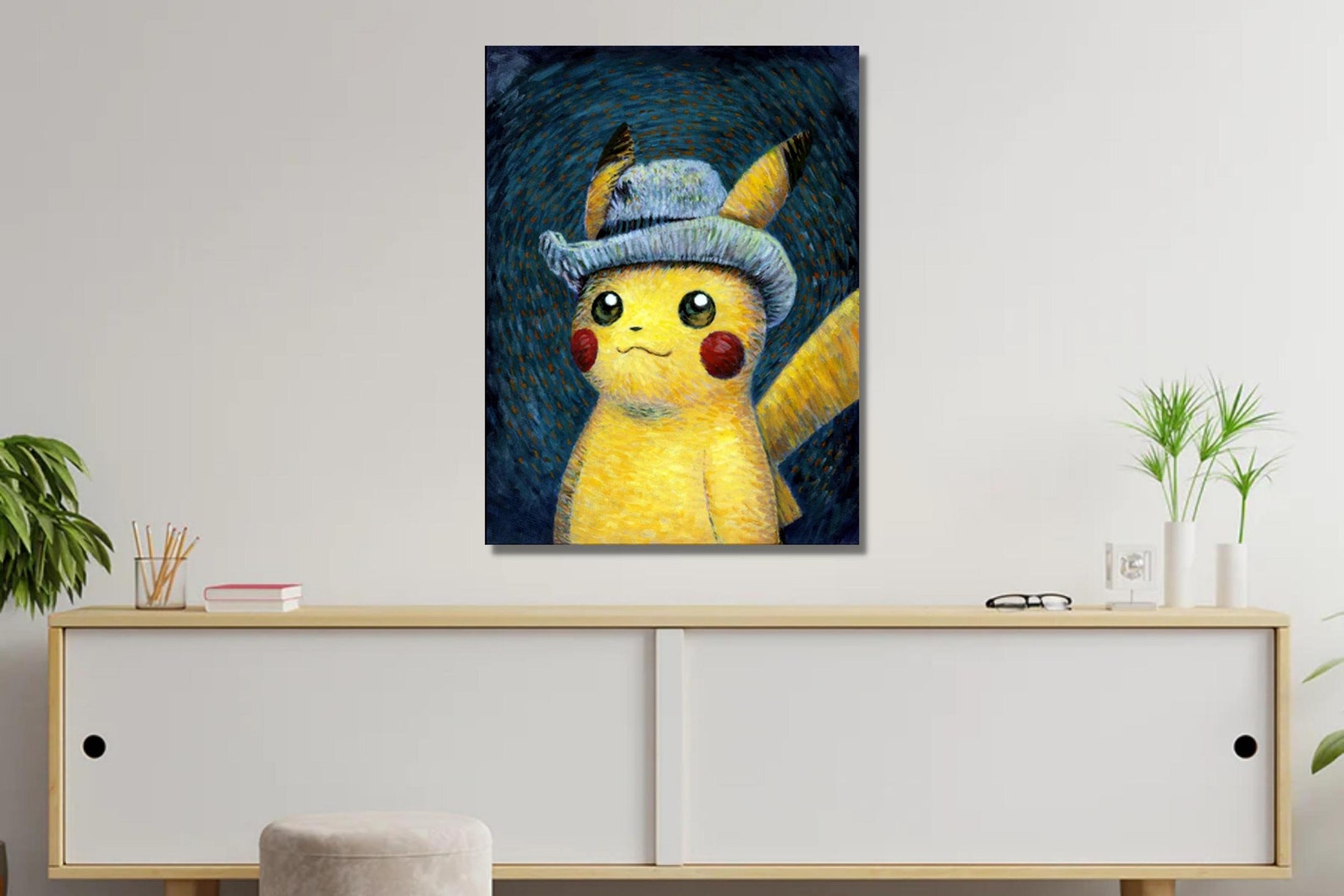 Pikachu Van Gogh Canvas Wall Art, Pikachu Van Gogh Poster, Pikachu Van ...