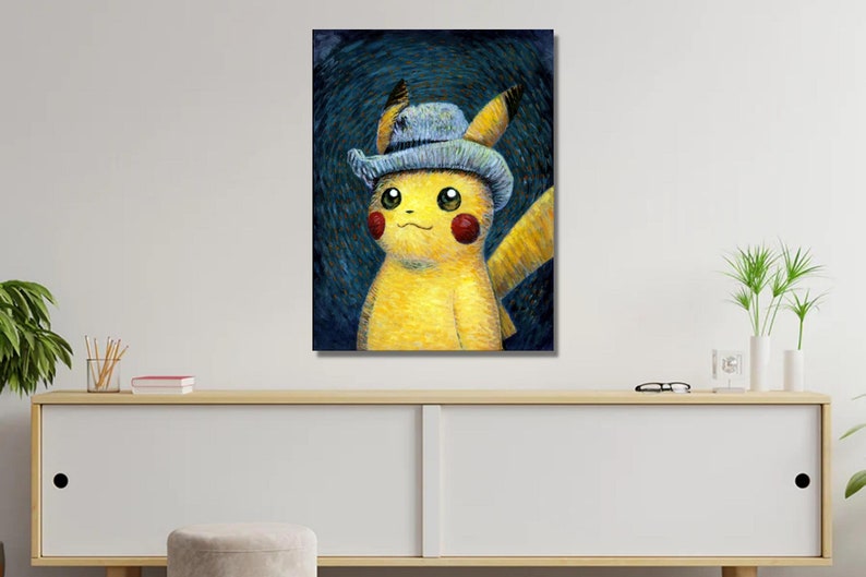 Pikachu Van Gogh Canvas Wall Art, Pikachu Van Gogh Poster, Pikachu Van ...