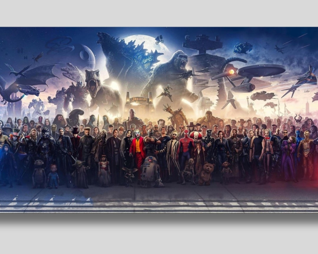 150 Movie Blockbuster Characters Panorama Canvas Wall Art Wall Art New ...