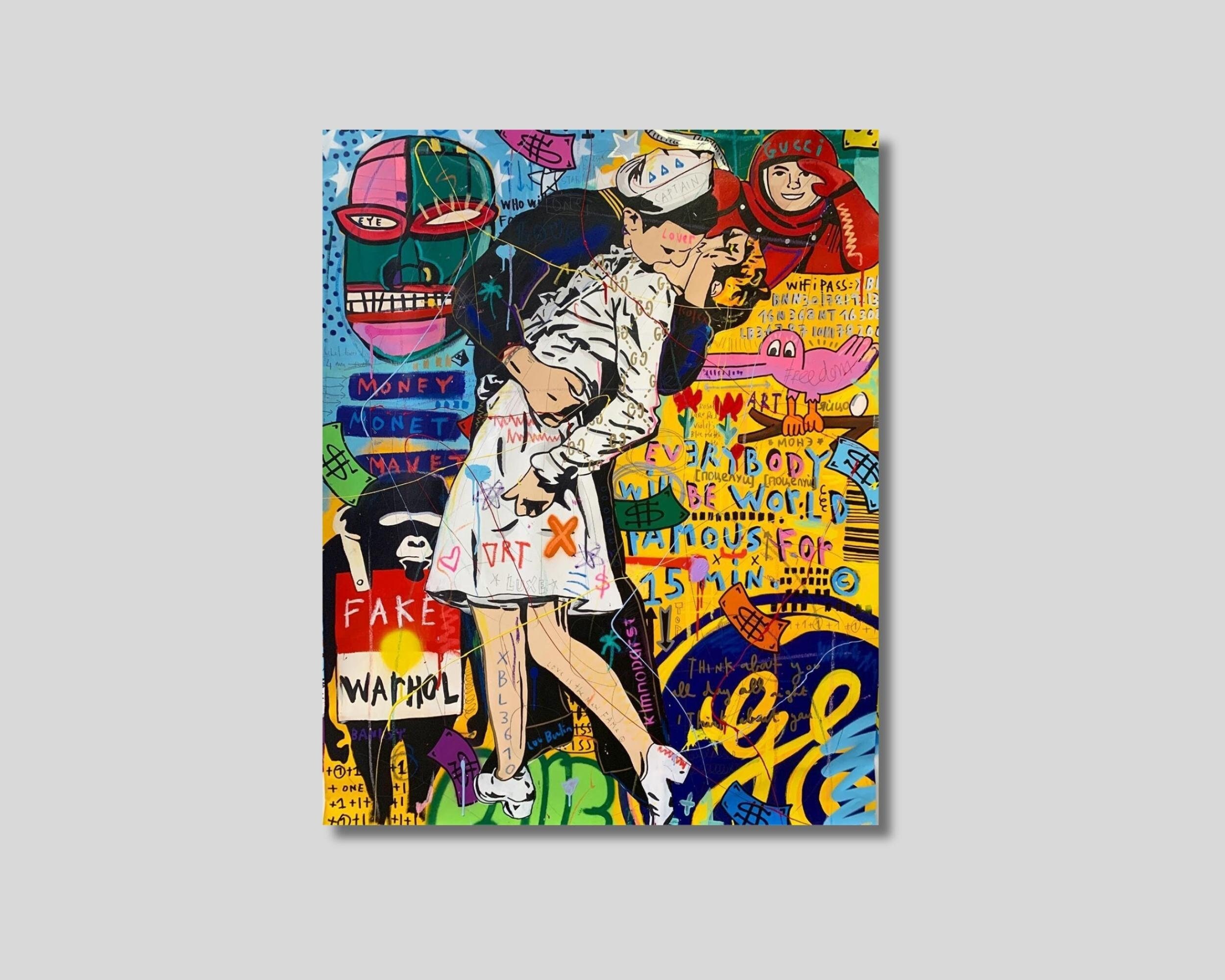 Banksy the Kiss Canvas Wall Art, Banksy Kiss Canvas Print Street Art ...