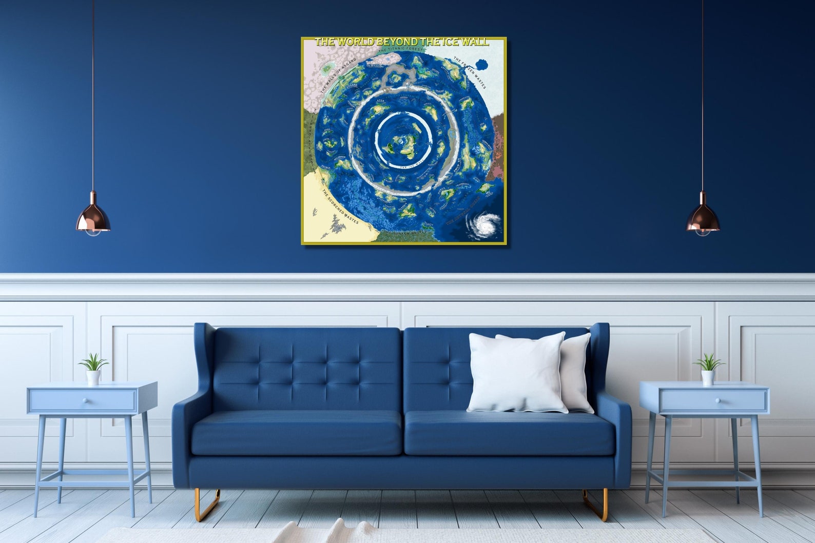 The World Beyond the Ice Wall Map Canvas Wall Art, Flat Earth Map ...
