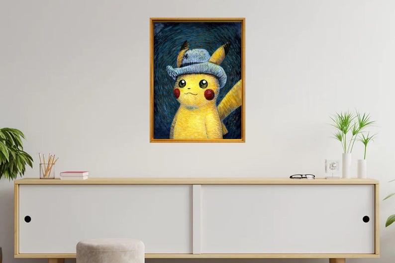 Pikachu Van Gogh Canvas Wall Art, Pikachu Van Gogh Poster, Pikachu ...