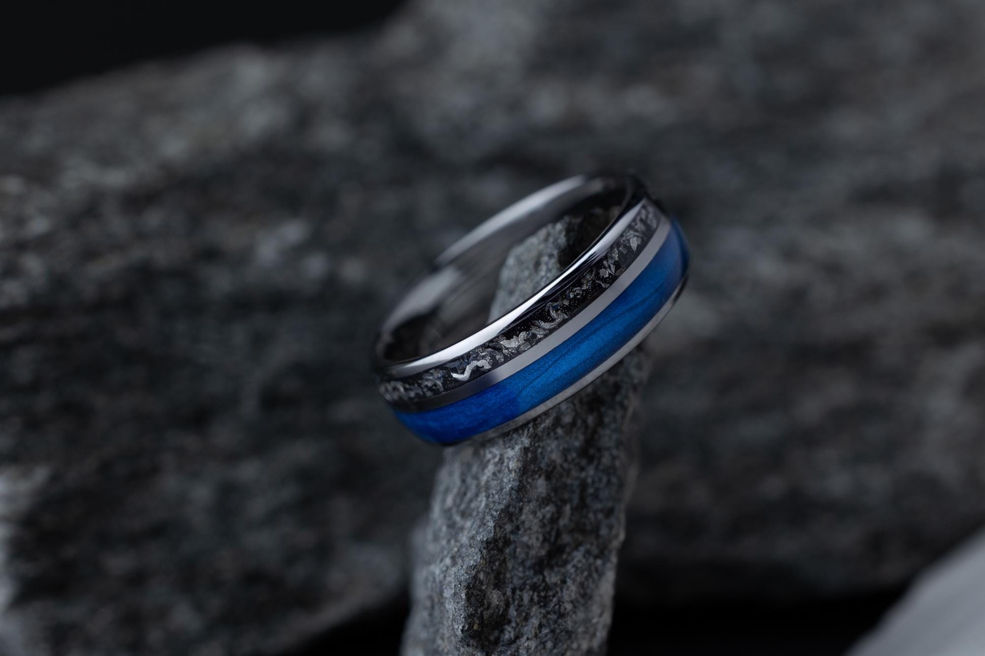 Meteorite Tungsten Carbide Ring: Blue Sandstone Wedding Band, 8mm - Etsy