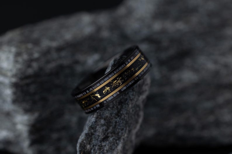Cosmic Galaxy Tungsten Ring: Deer Antler Band, Gold Flake Inlay (8mm ...