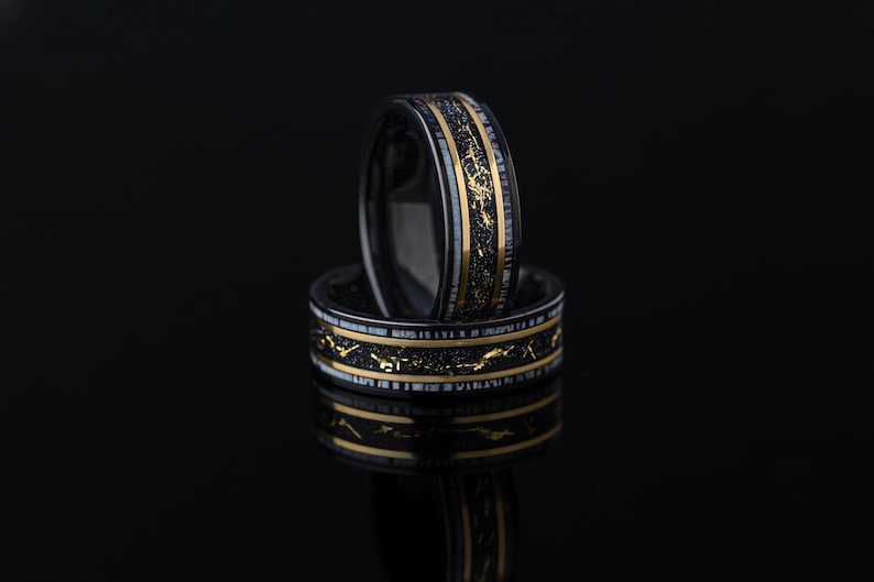 Cosmic Galaxy Tungsten Ring: Deer Antler Band, Gold Flake Inlay (8mm ...