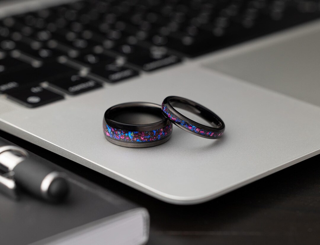 Purple Galaxy Couple Set Rings, Blue & Purple Galaxy Band, Purple ...