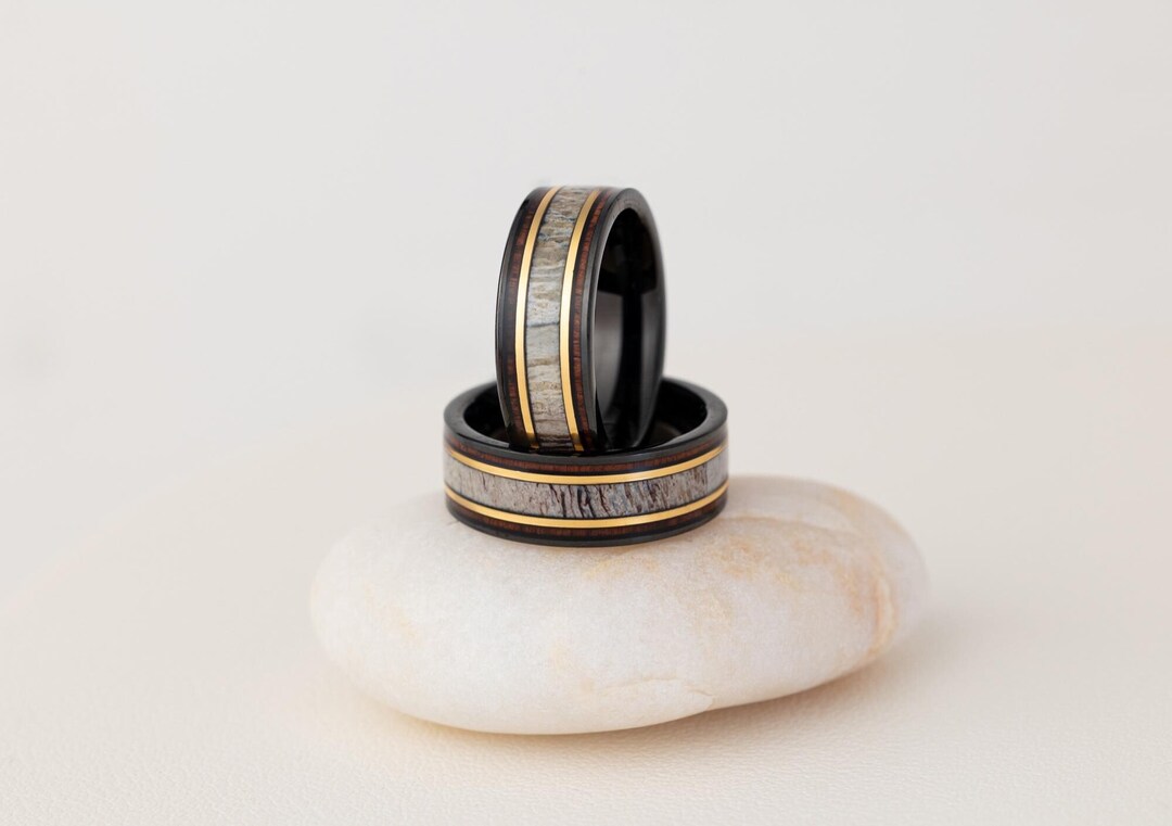 Whiskey Barrel Wood Ring With Deer Antler, Antler Wood Ring, Whisky ...