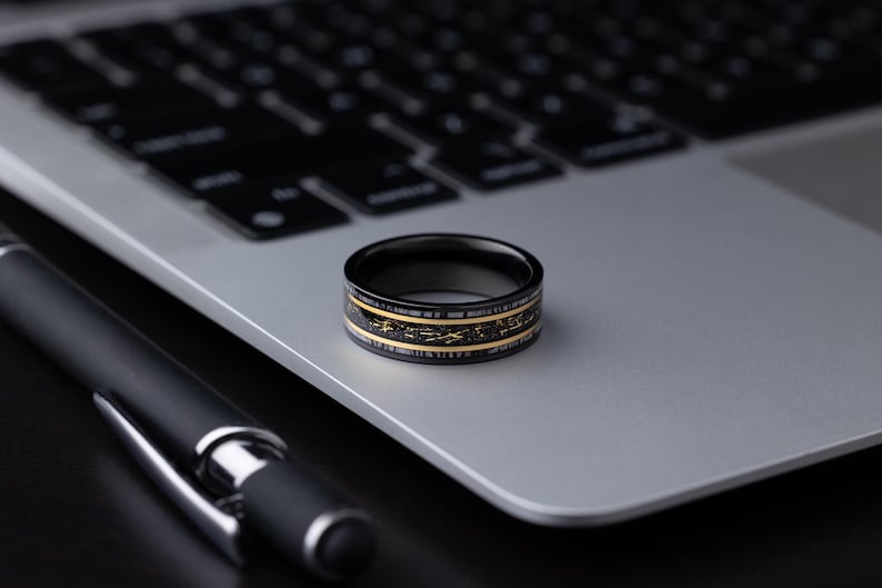 Cosmic Galaxy Tungsten Ring: Deer Antler Band, Gold Flake Inlay (8mm ...