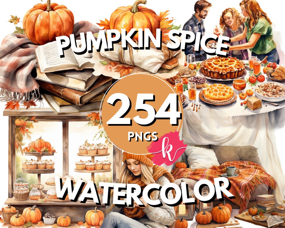 Pumpkin Spice Watercolor Clipart Bundle, Cozy Fall Images, Pumpkin ...