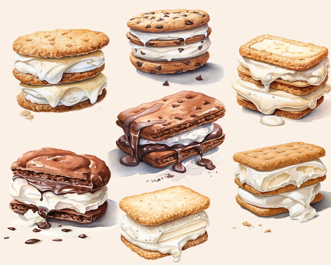 Ice Cream Sandwich Watercolor Clipart Bundle, Sweet Clipart, Dessert ...