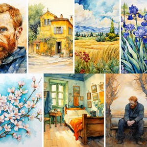 Van Gogh Painting Watercolor Digital Paper, Digital Art, Moon Clipart ...