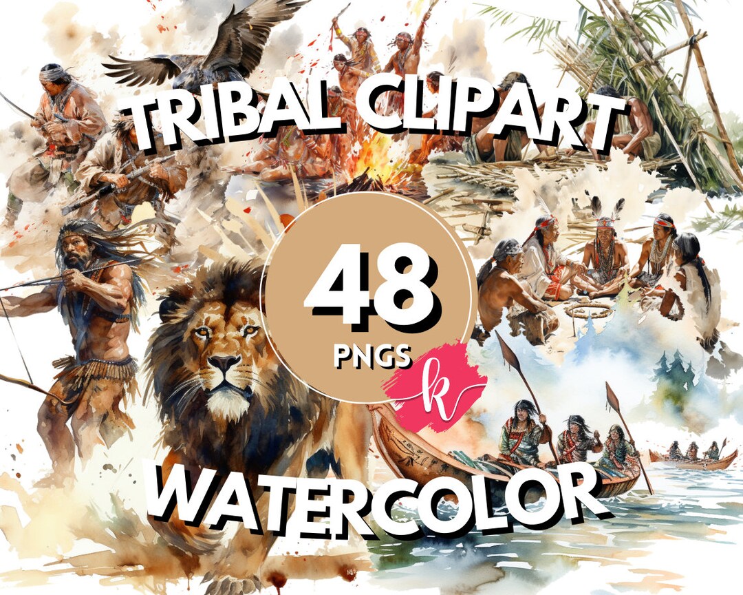 Tribal Warriors Watercolor Clipart Bundle, Animal Clipart, Native ...
