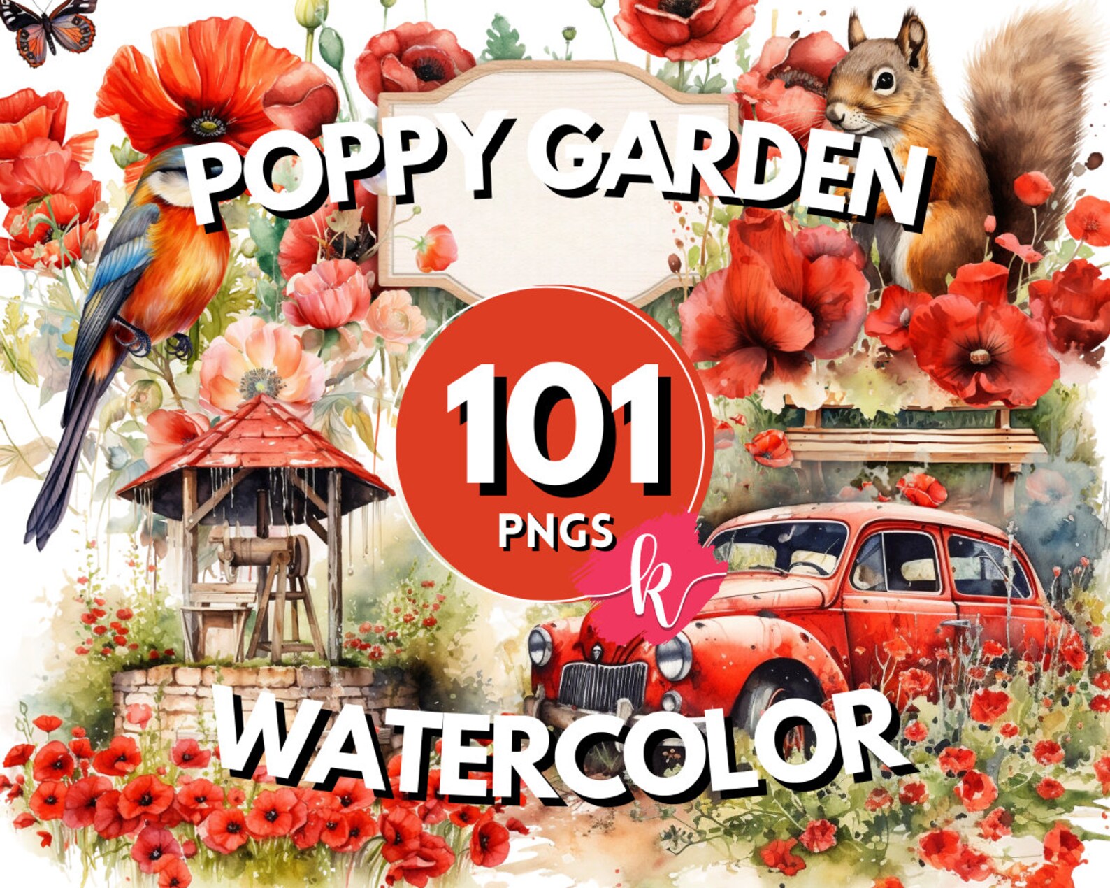 Poppy Garden Watercolor Clipart Bundle, Poppy Flowers Images, Flower ...