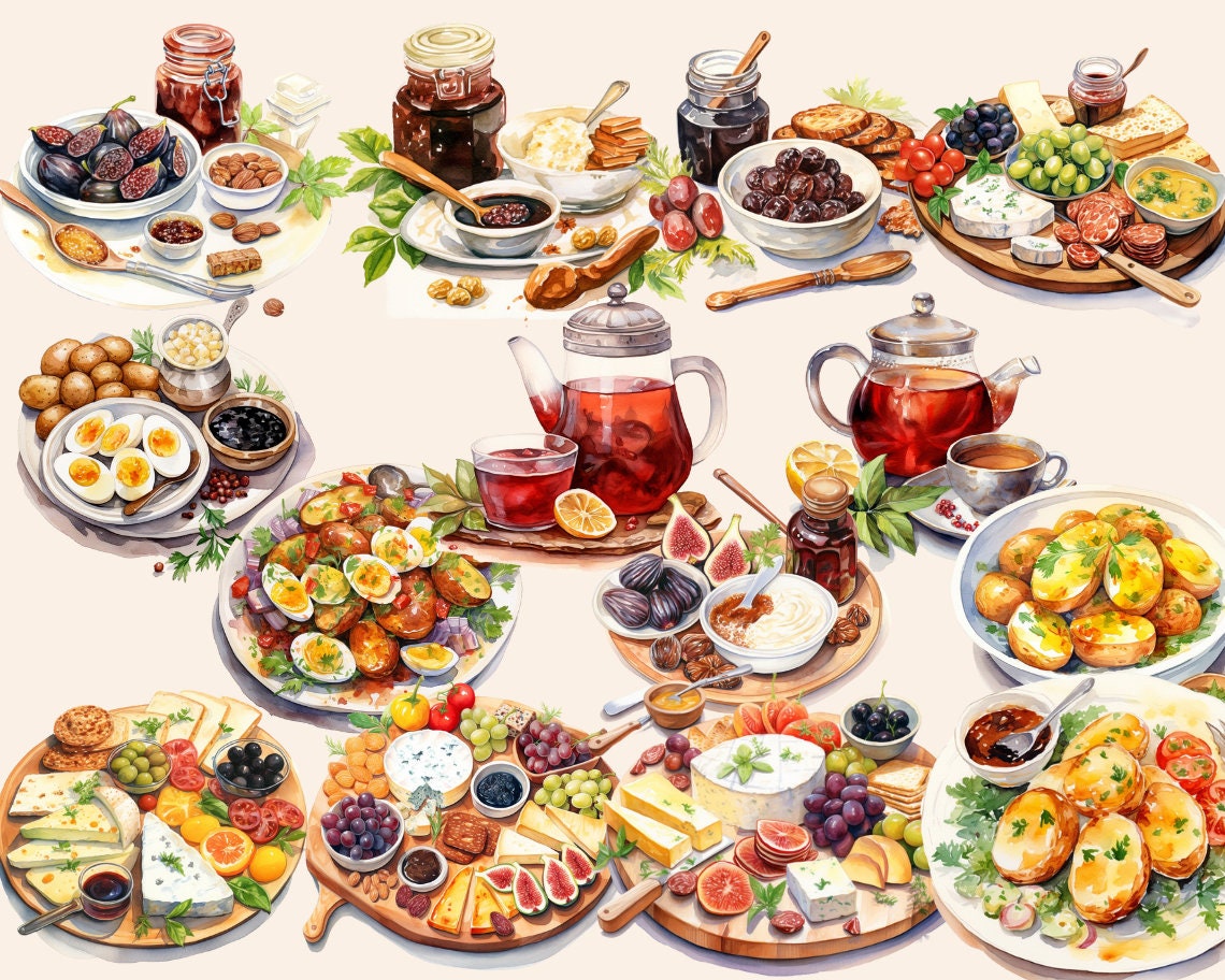 Turkish Breakfast Watercolor Clipart, Food Clipart, Turkey Clipart ...