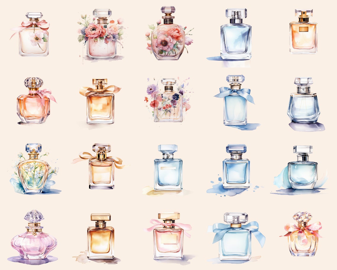 Perfume Bottles Watercolor Clipart Jewel Cottagecore PNG - Etsy