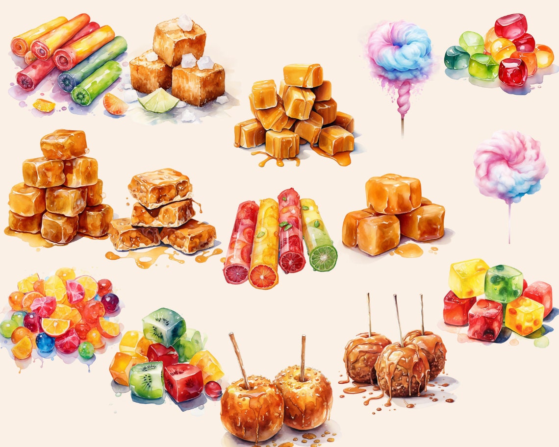 Candy Watercolor Clipart, Printable Lollipop Clipart, Rainbow Candy ...
