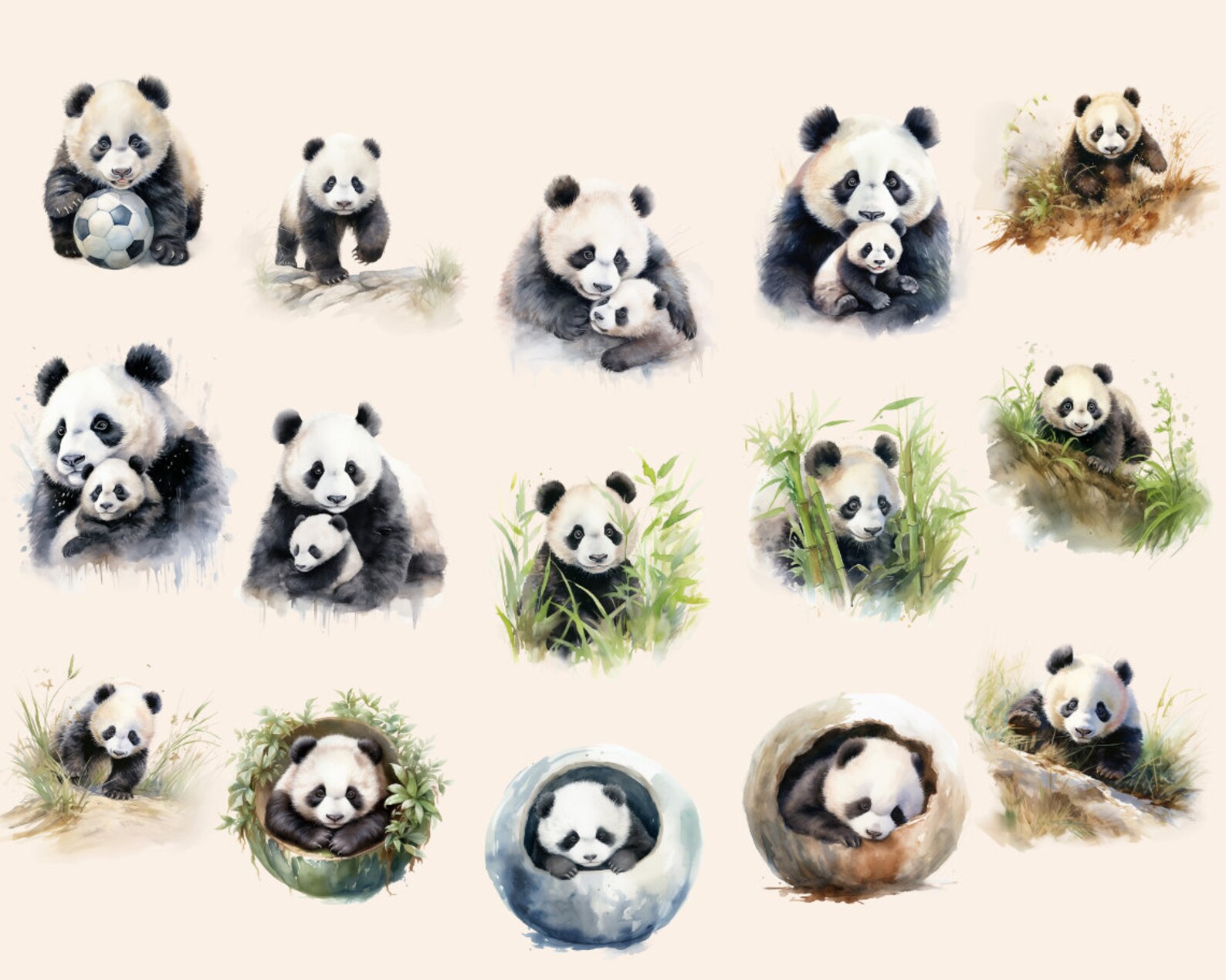 Panda Watercolor Clipart Set, Panda Illustration, Panda Clipart PNG ...