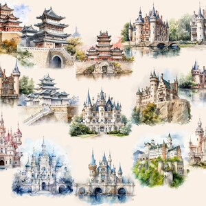 Castles Watercolor Clipart, Castle Scenery Landscapes, Medieval Clipart ...