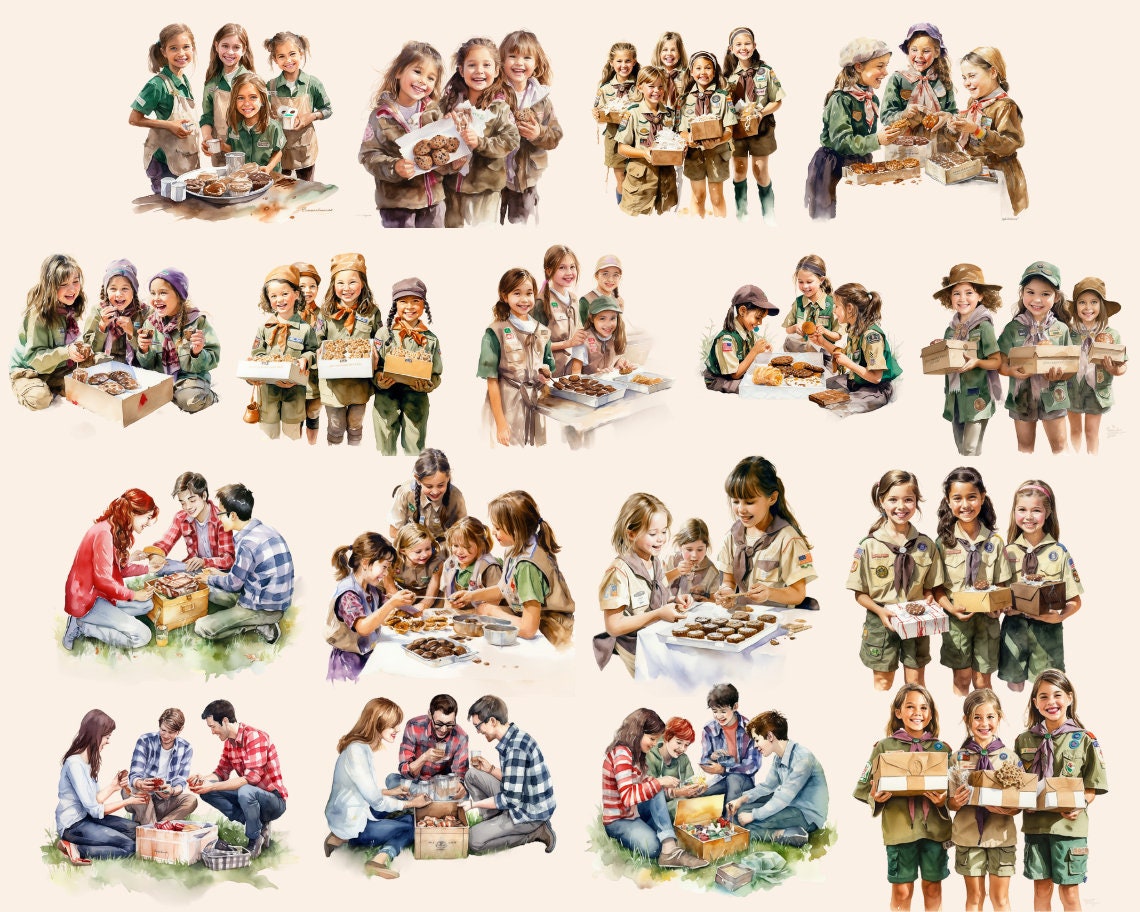 Girl Scout Cookies Watercolor Clipart, Girl Scout Clip Art Graphics ...