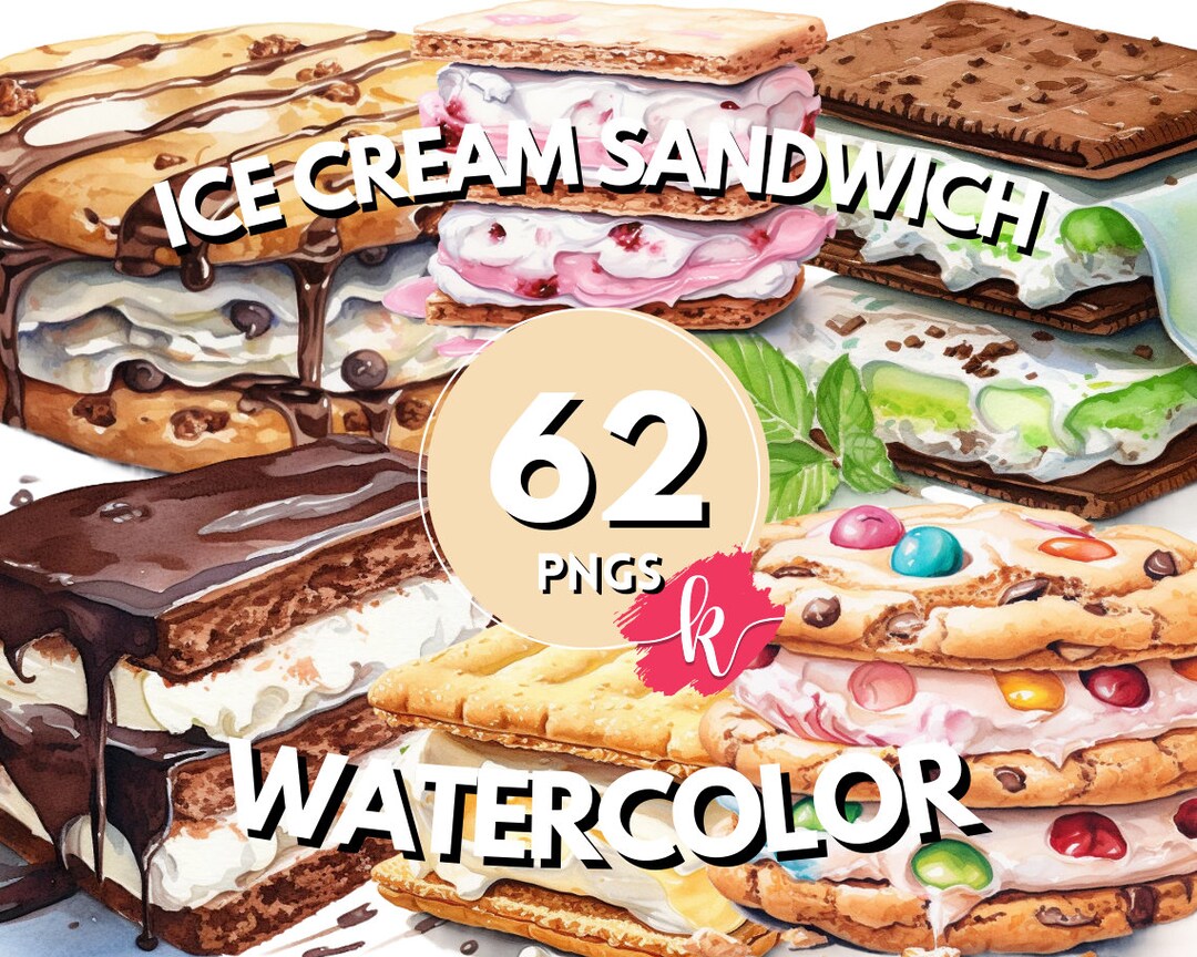 Ice Cream Sandwich Watercolor Clipart Bundle, Sweet Clipart, Dessert ...