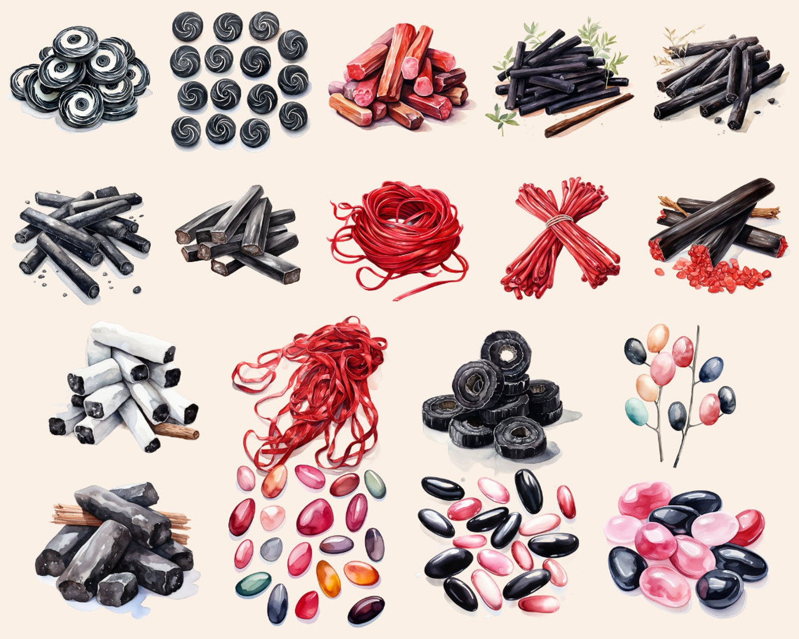 Licorice Candy Watercolor Clipart, Printable Lollipop Clipart, Rainbow ...