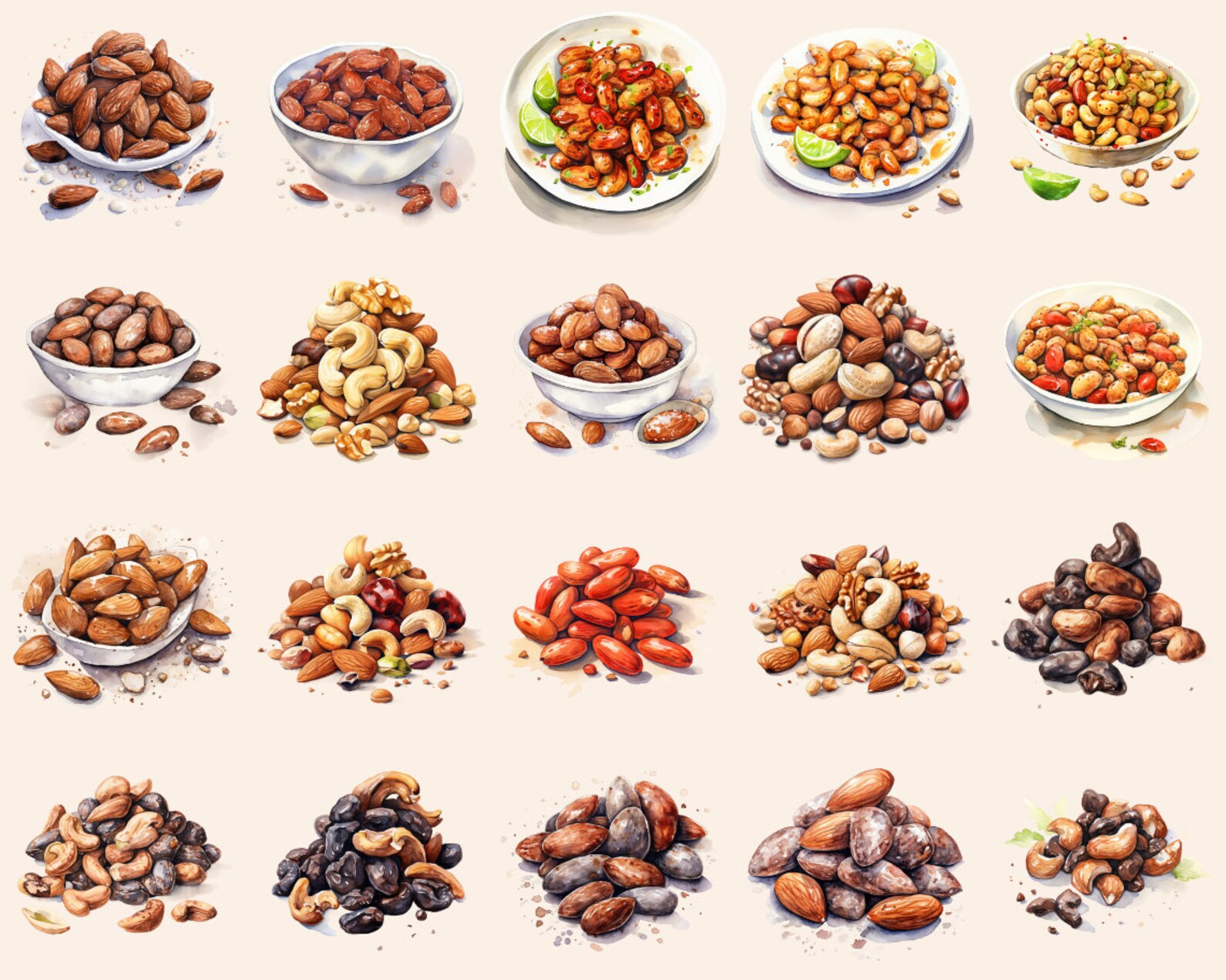 Nuts Watercolor Clipart Bundle, Wallnut PNG, Almond PNG, Nuts Clipart ...