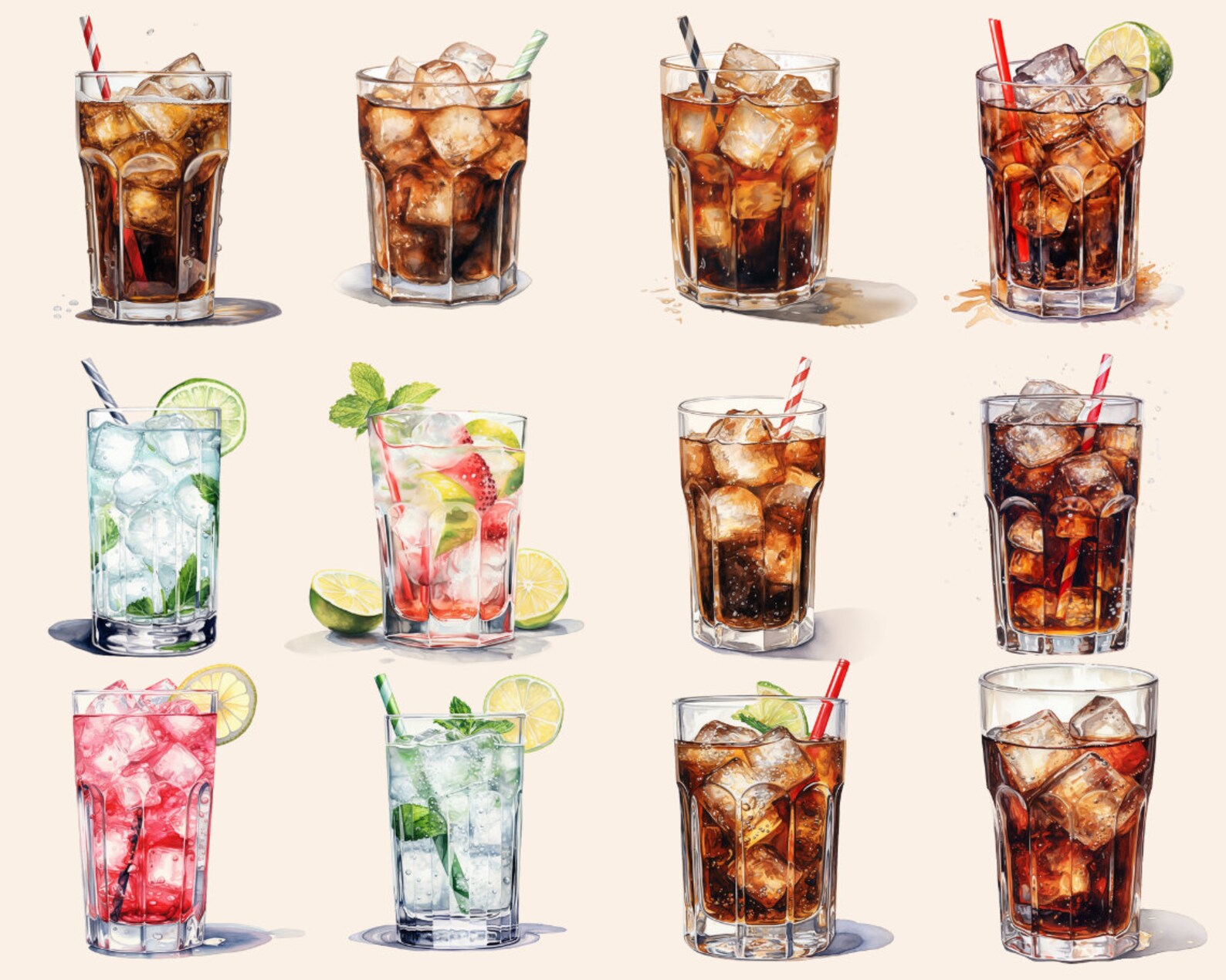 Fresh Soda Watercolor Clipart Bundle, Soda PNG, Soda Graphics, Summer ...