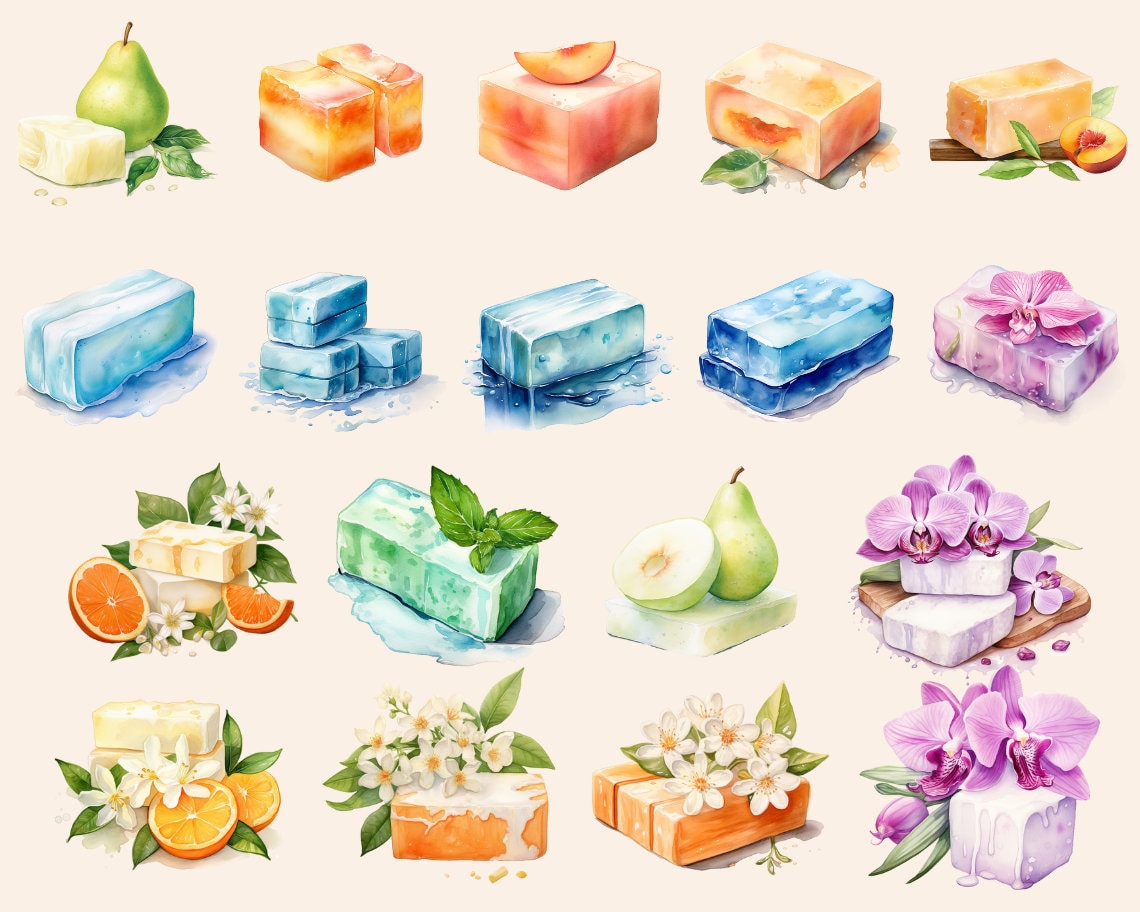 Scented Soap Watercolor Clipart Bundle, Handmade Natural Soap ...