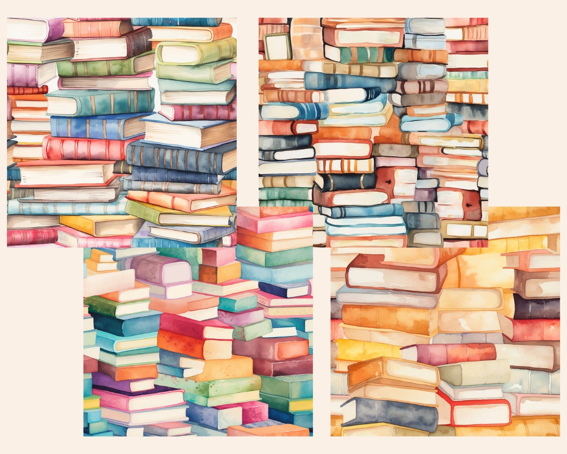 Books Digital Paper, Seamless Pattern, Reading Books, Retro Digital ...