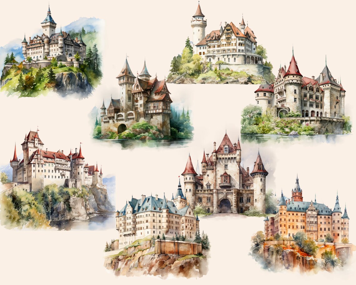 Castles Watercolor Clipart Castle Scenery Landscapes - Etsy