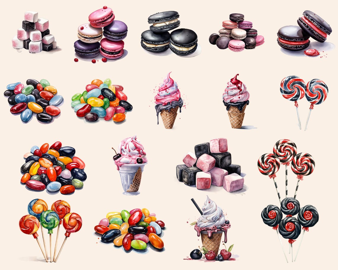Licorice Candy Watercolor Clipart, Printable Lollipop Clipart, Rainbow ...