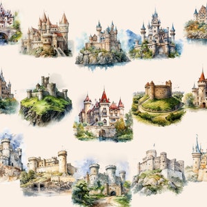 Castles Watercolor Clipart, Castle Scenery Landscapes, Medieval Clipart ...
