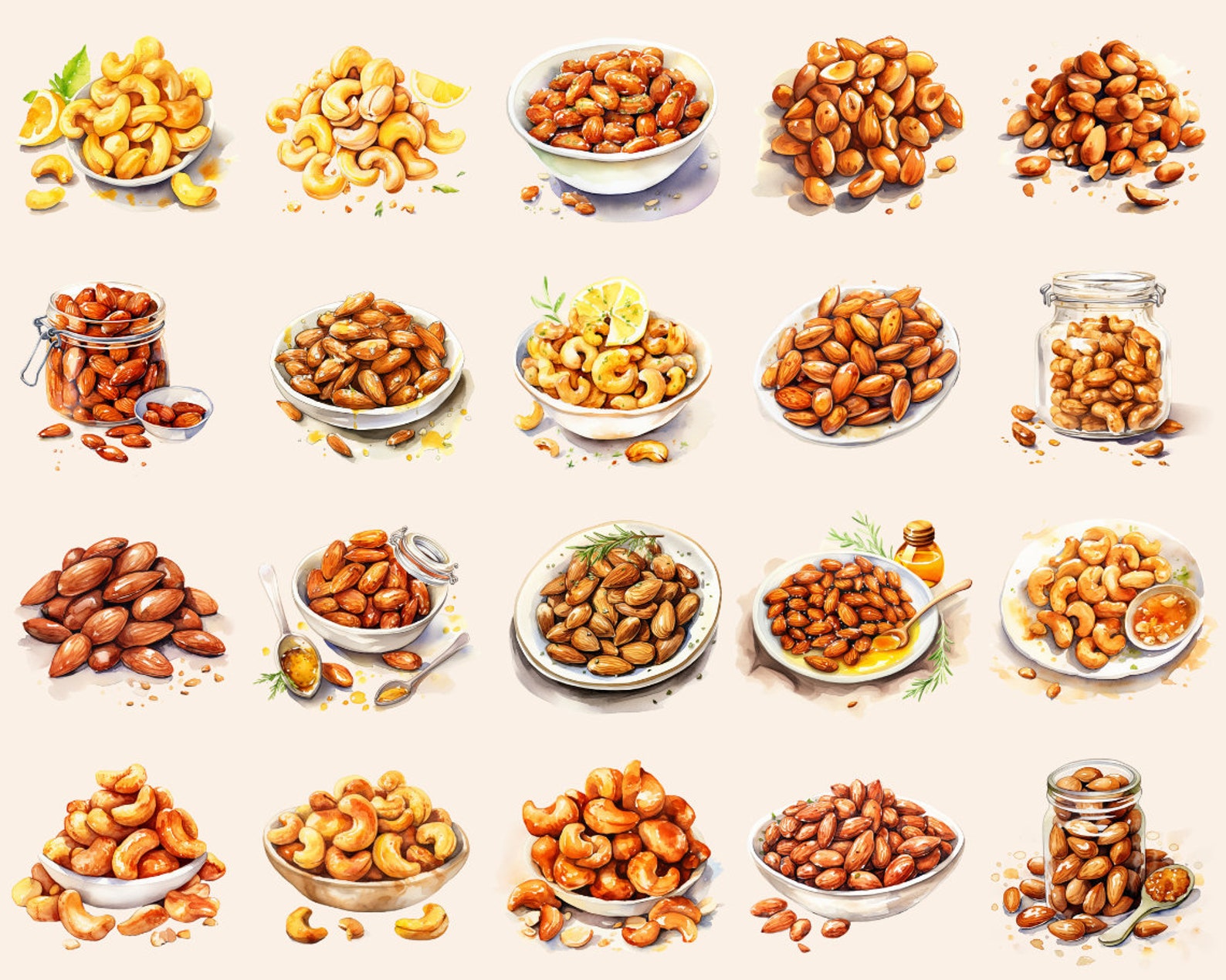 Nuts Watercolor Clipart Bundle, Wallnut PNG, Almond PNG, Nuts Clipart ...