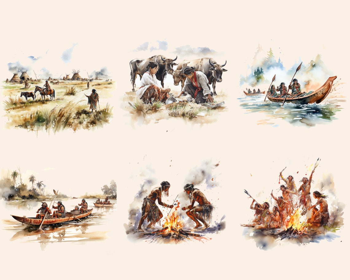 Tribal Warriors Watercolor Clipart Bundle Animal Clipart - Etsy