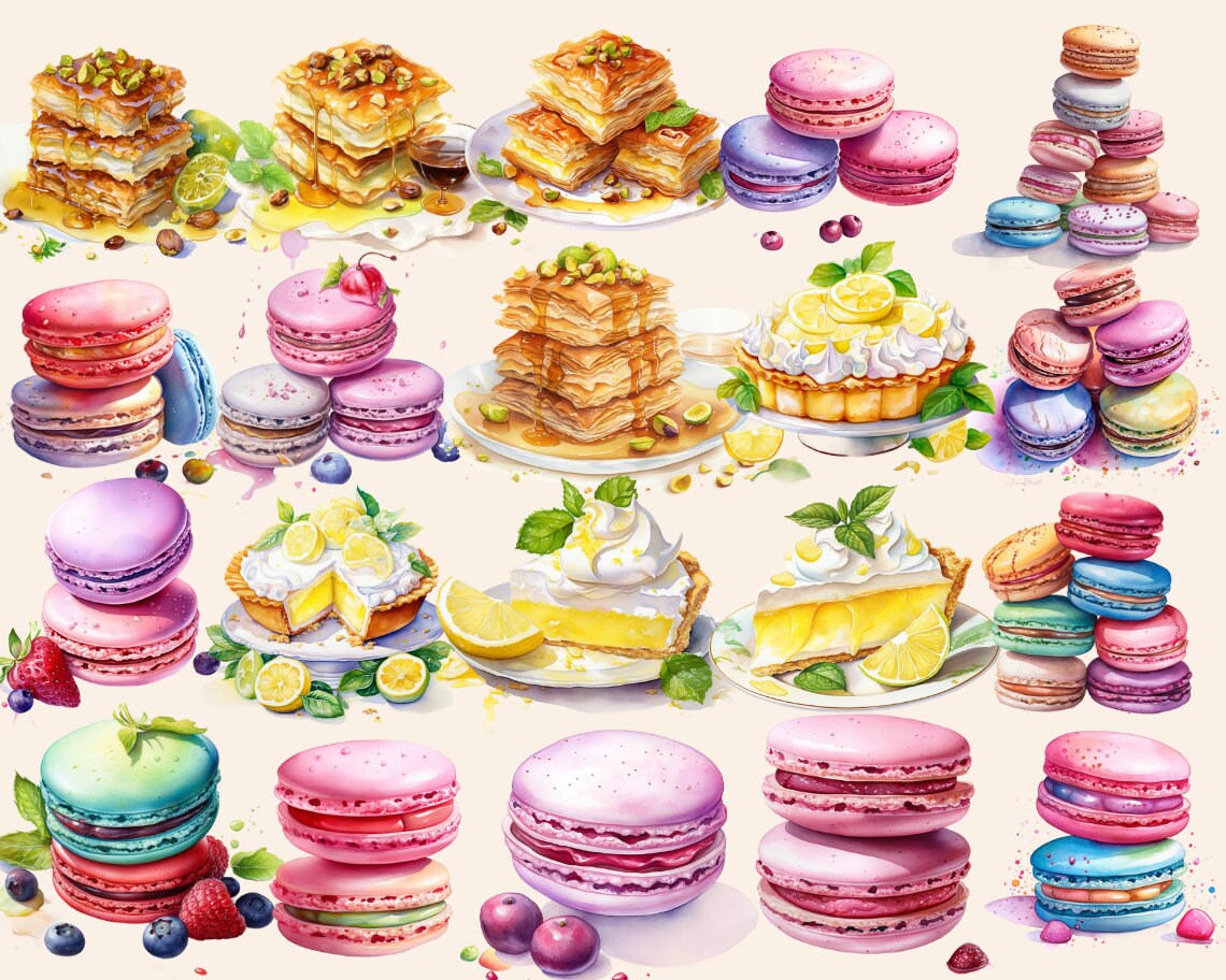 Sweet Treats Watercolor Clipart Bundle, Sweet Desserts, Cupcakes ...